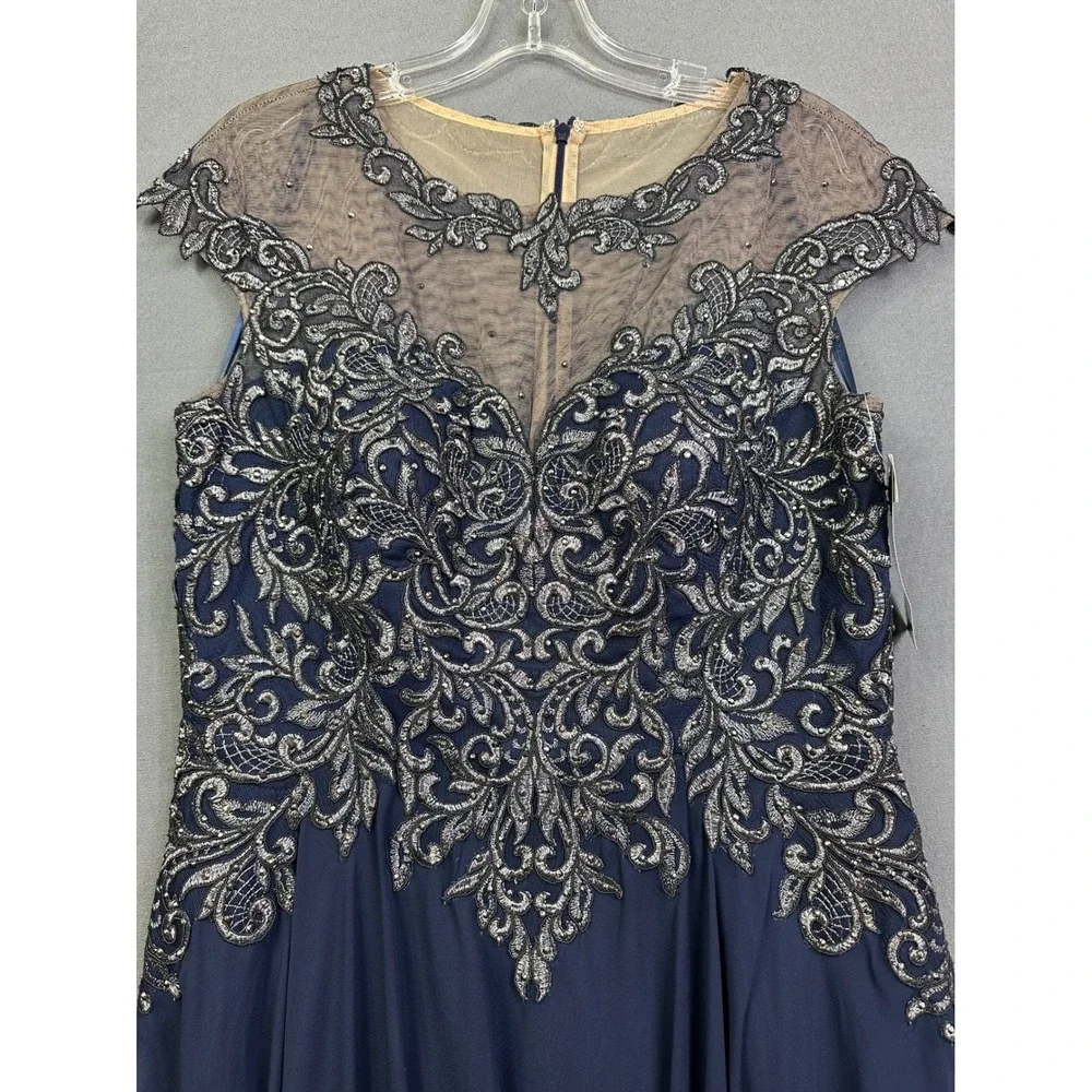 Xscape | Dresses | Xscape Navy Blue Silver Embroidered Rhinestone ...